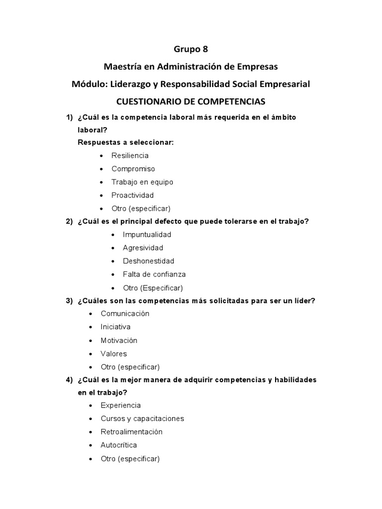 Cuestionario de Competencias | PDF