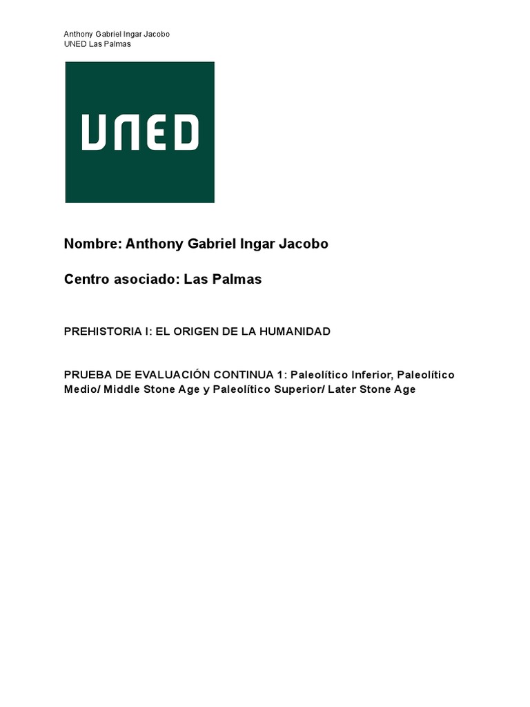 PEC 1 Prehistoria-Anthony Gabriel Ingar Jacobo | PDF | Arqueología ...