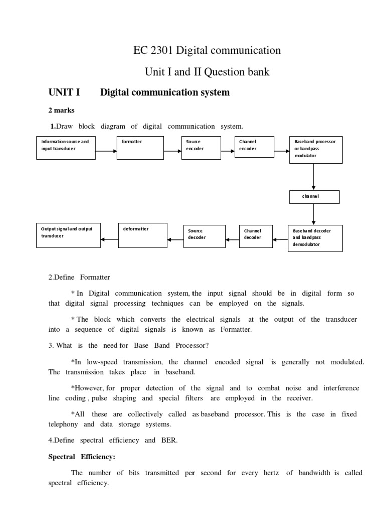 EC 2301 Digital Communication Unit I and II Question Bank | PDF | Sampling (Signal Processing ...