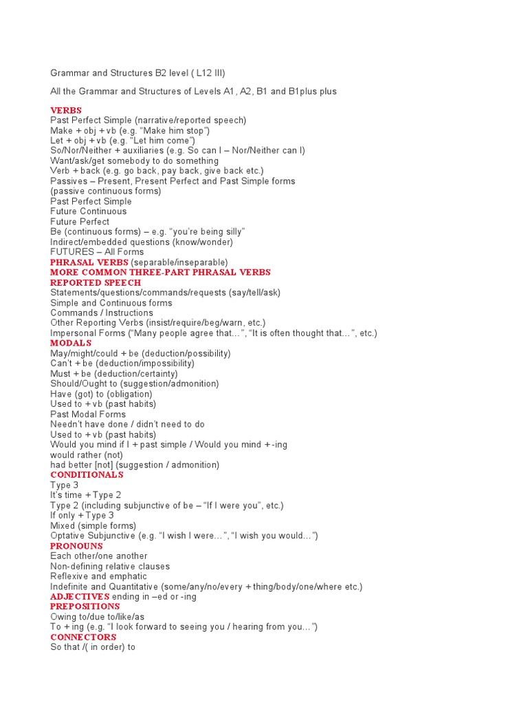 Grammar and Structures B2 Level | PDF