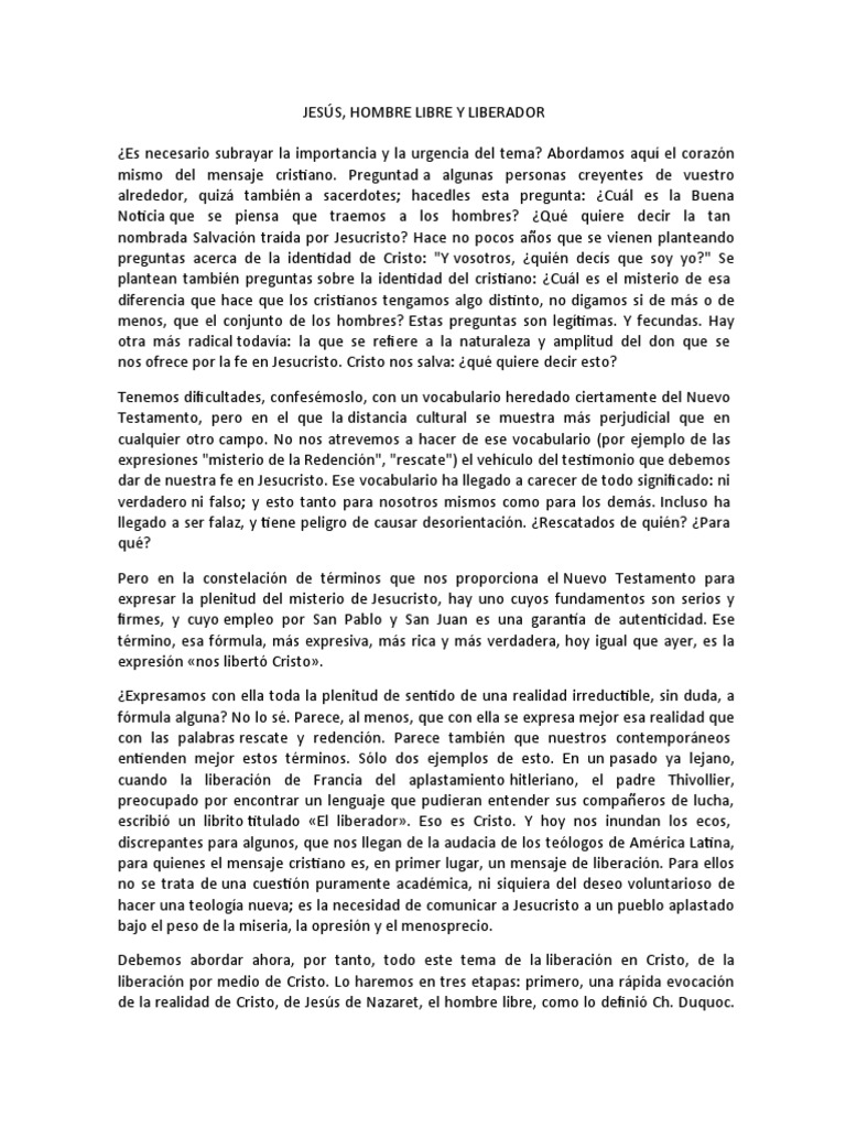 Jesús Hombre Libre y Liberador | PDF | Jesús | Pecado