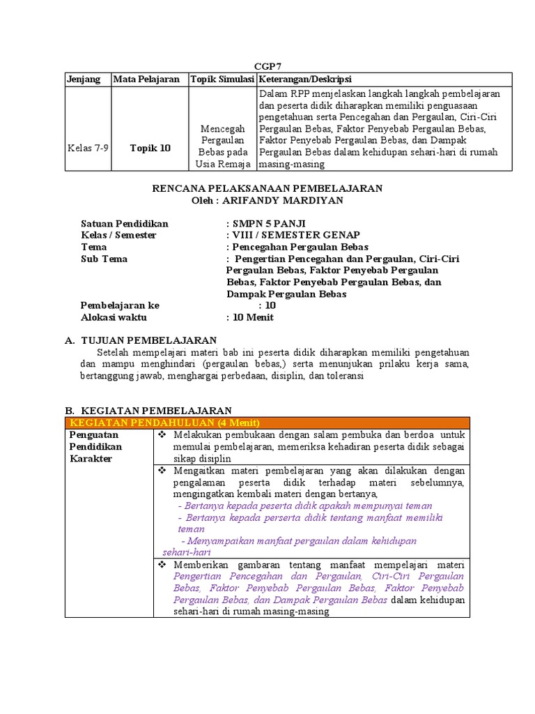 Format Rencana Pelaksanaan Pembelajaran 10 Menit | PDF | Karier ...