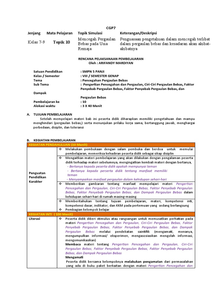 Format Rencana Pelaksanaan Pembelajaran | PDF