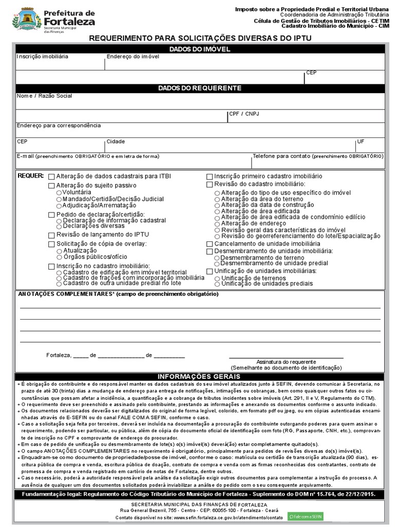 Requerimento Diversos IPTU Fortaleza | PDF | Adjudicação | Brasil