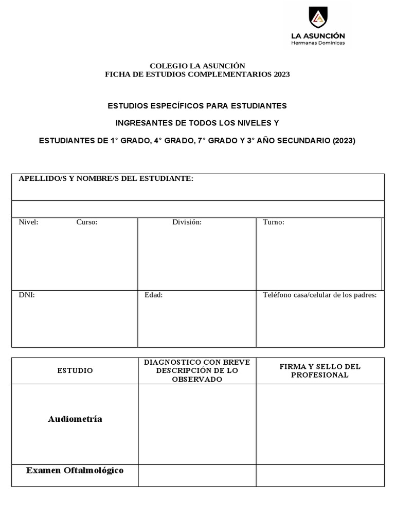 Ficha Estudios Complementarios 2023 | PDF