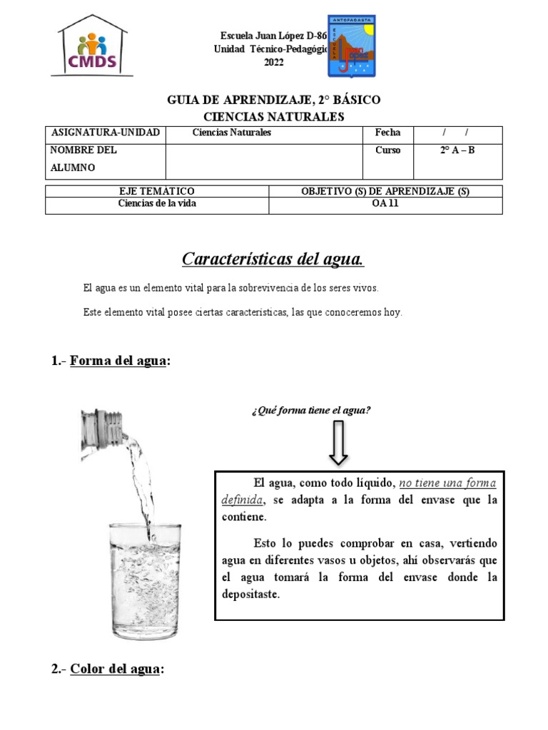 Características del agua 2° básico | PDF | Agua