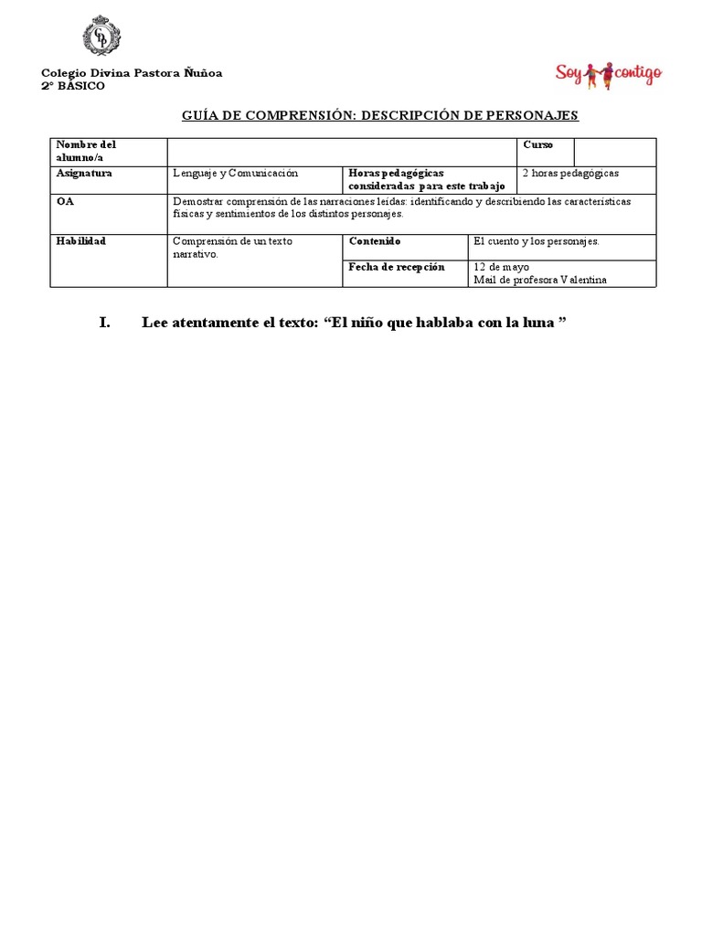 Guía de Comprensión Lectora Descripción de Personajes | PDF