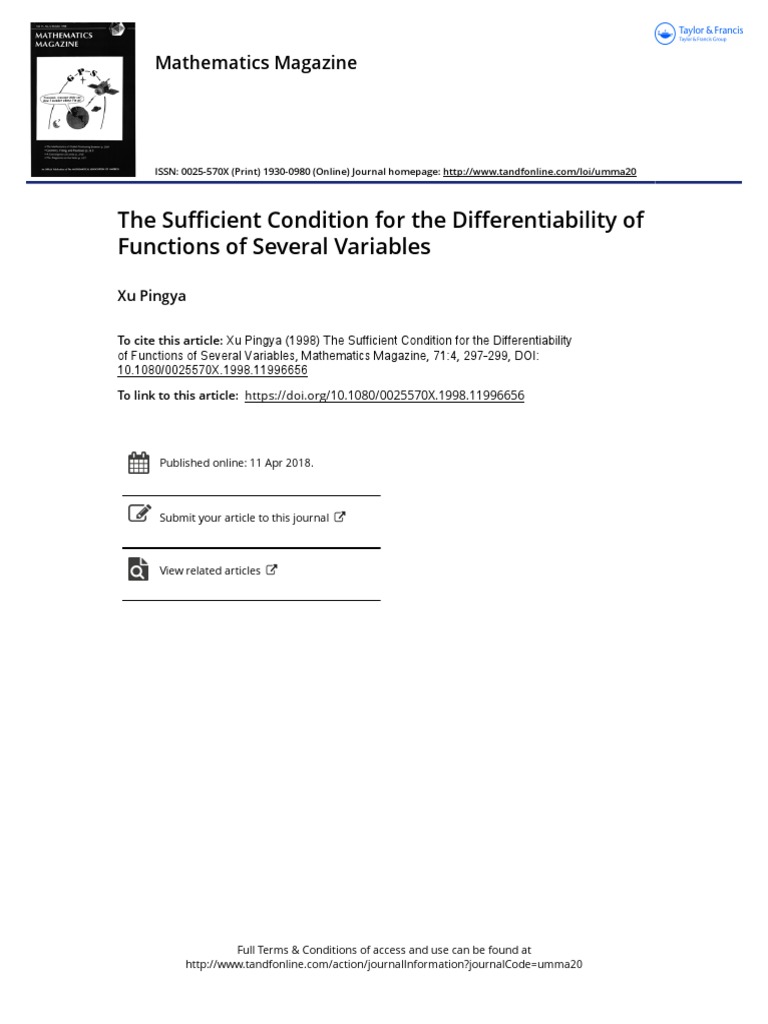 The Sufficient Condition For The Differentiability of Functions 1998 ...