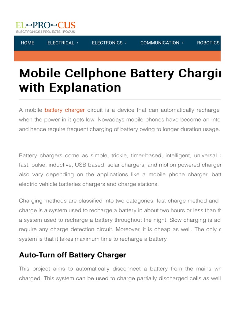 Mobile Battery Charger Circuit and Working Principle | PDF | Battery Charger | Rectifier