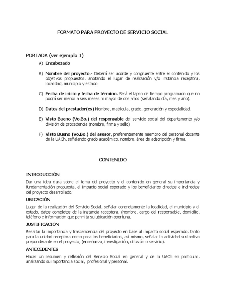 Formato para Proyecto de Servicio Social | Descargar gratis PDF ...