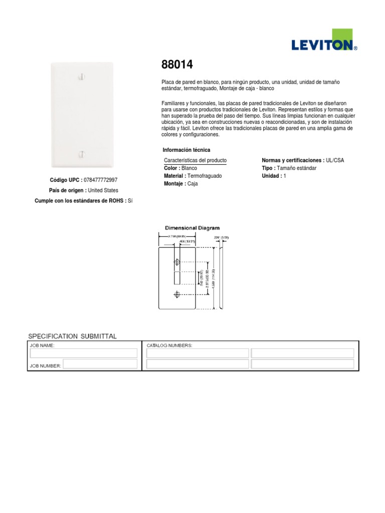 Product Spec or Info Sheet - 88014 | PDF