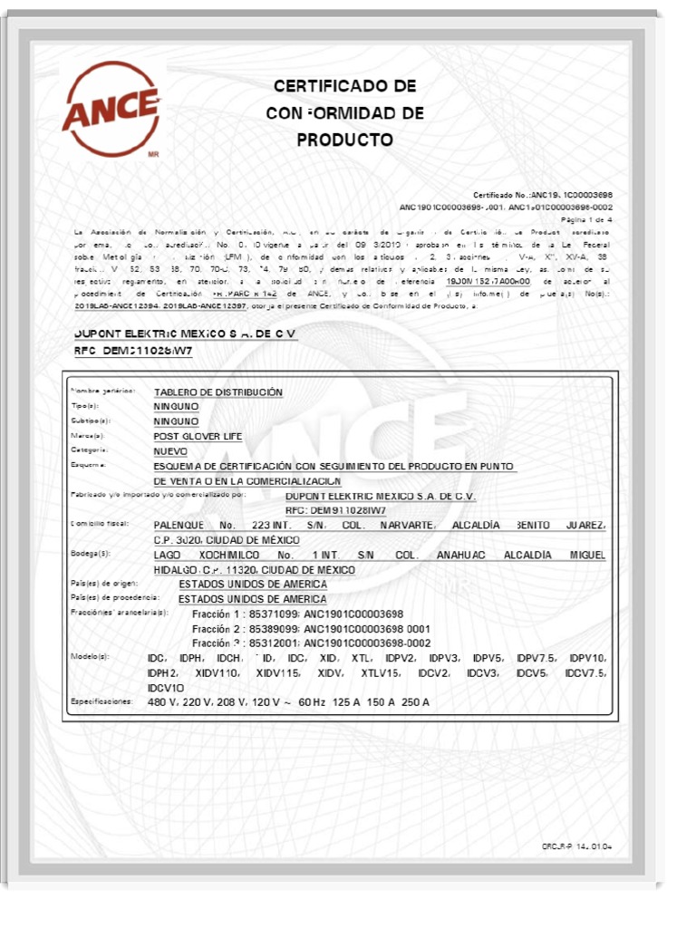 CERTIFICADO DE CONFORMIDAD DE PRODUCTO - PDF | PDF