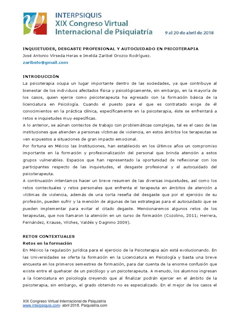 Autocuidado En Psicoterapia Mã Xico Pdf Psicoterapia Género