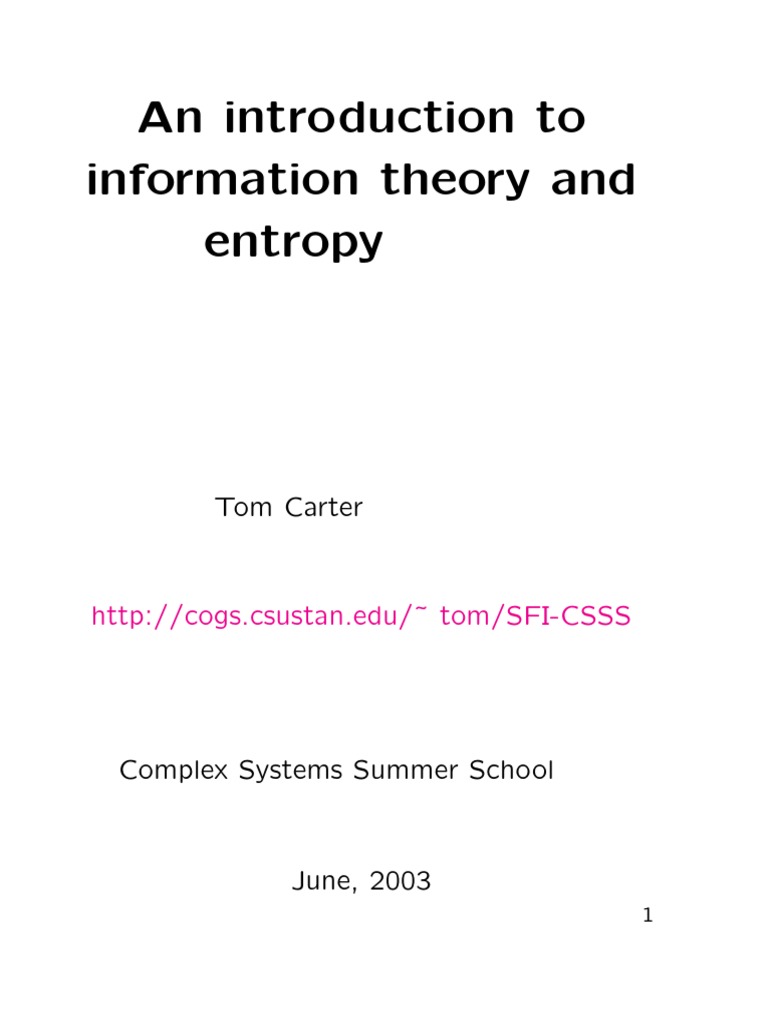 Carter - An Introduction To Information Theory and Entropy | PDF ...