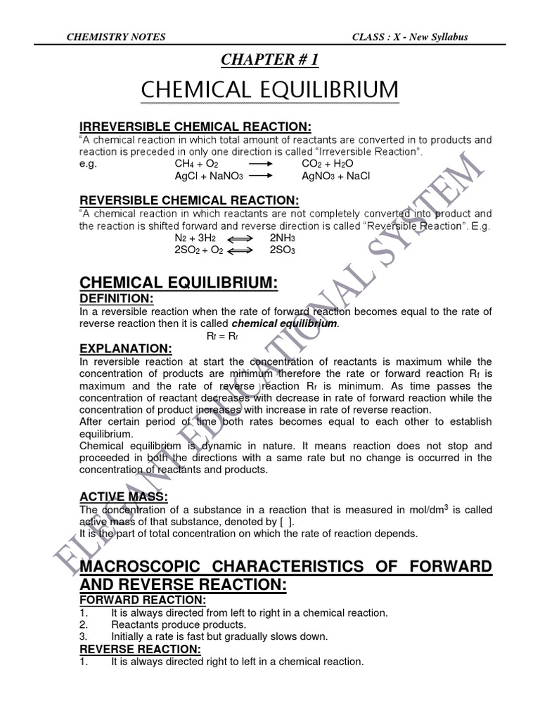 X Chemistry Notes CH # 1 | PDF | Reaction Rate | Chemical Equilibrium
