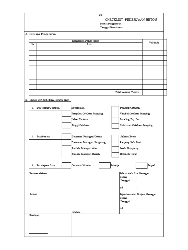 Form Check List Pengecoran | PDF