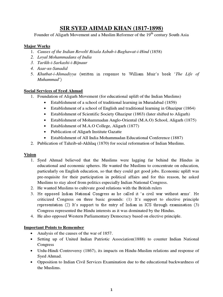Sir Syed Ahmad Khan and Aligarh Movement | PDF | Abrahamic Religions ...