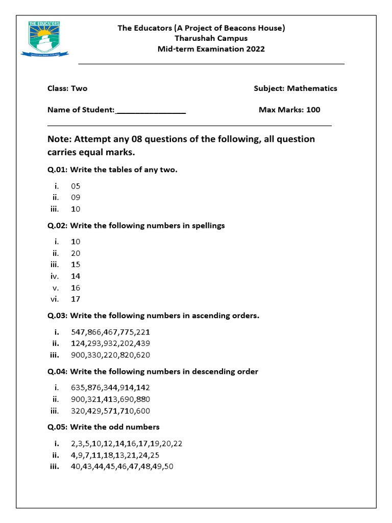 Class 2 | PDF | Mathematics | Arithmetic