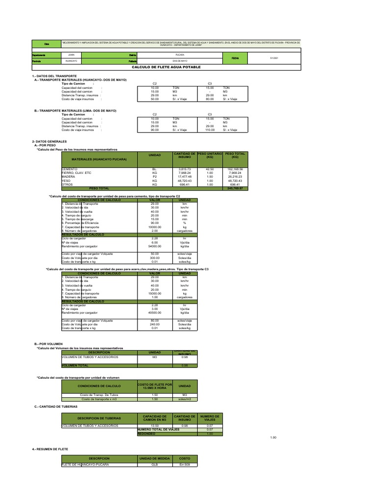 Calculo Del Flete Terrestre | PDF | Materiales | Sectores Economicos