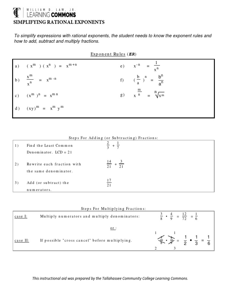 Simplifying Rational Exponents Pdf Algebra Signal Processing