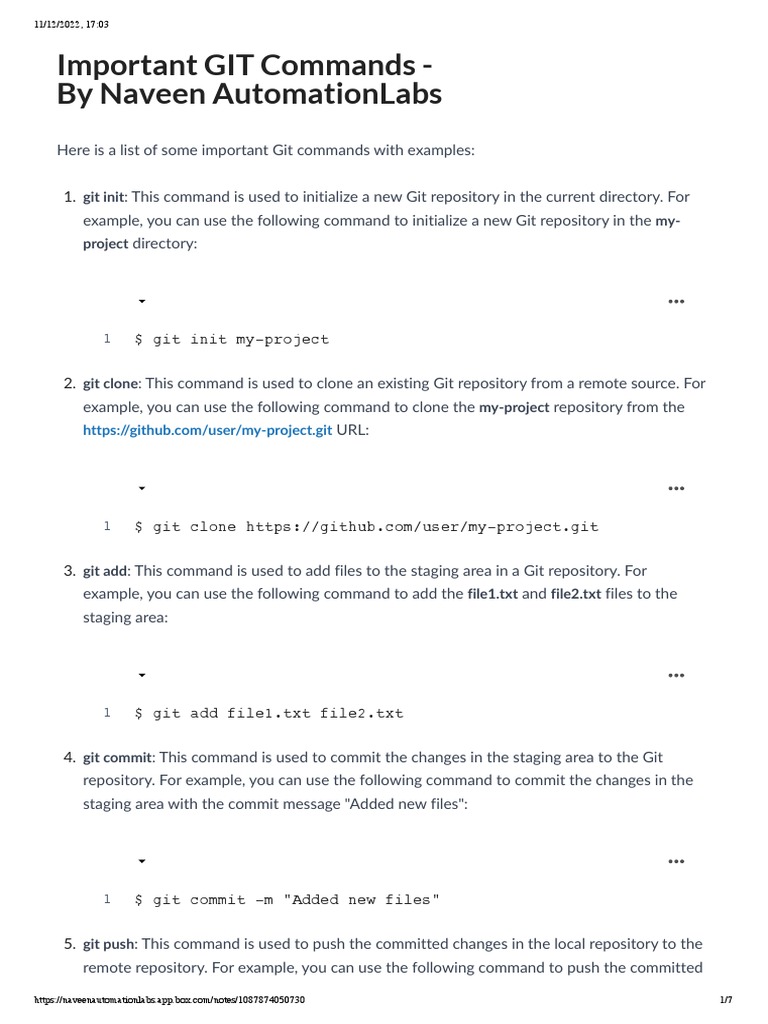 Important GIT Commands by Naveen AutomationLabs 1670831428 | PDF | Computer Data | Computing
