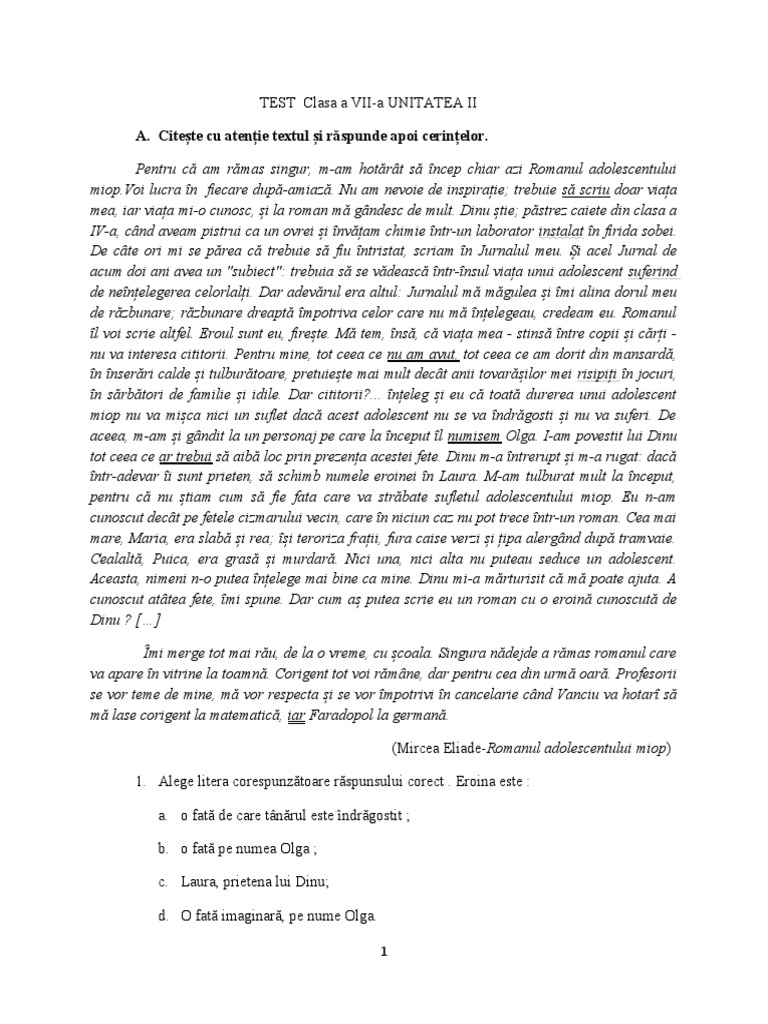 Test Clasa A VII-A U 2 | PDF