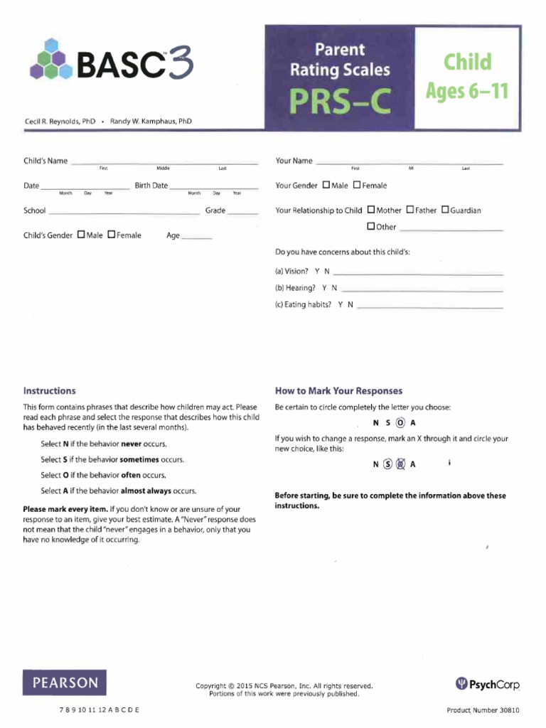BASC3 Parent - Child - 6 - 11 | PDF | Psychology | Behavioural Sciences