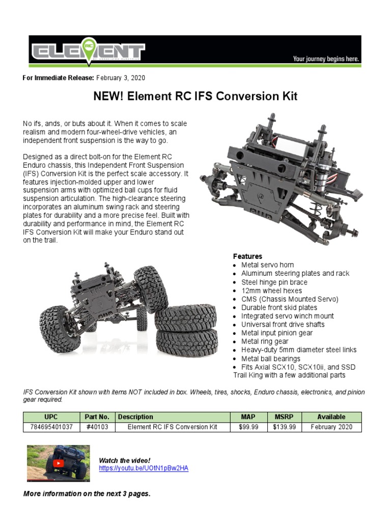 Element RC IFS Conversion Kit Launch | PDF | Steering | Gear