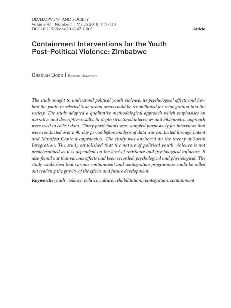 Containment Interventions For The Youth Post Political Violence Pdf