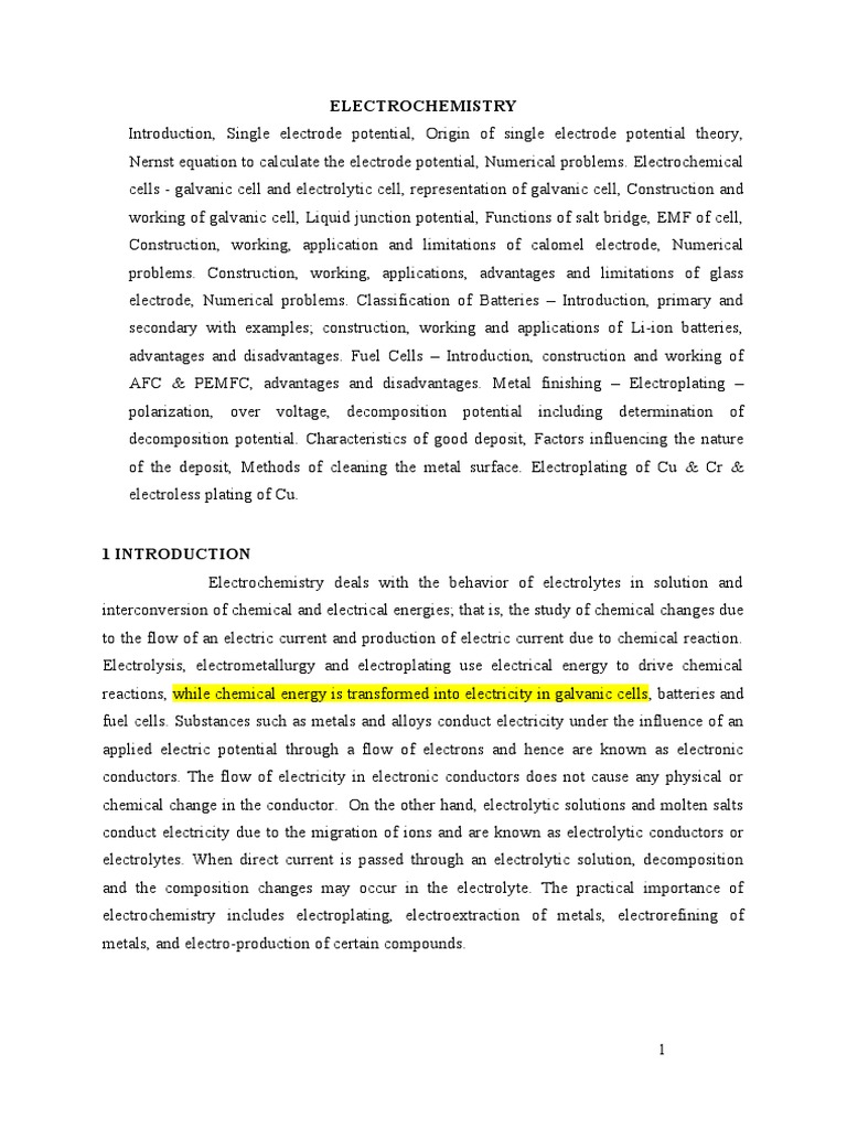 Unit 1. Electrochemistry | PDF | Electrochemistry | Redox