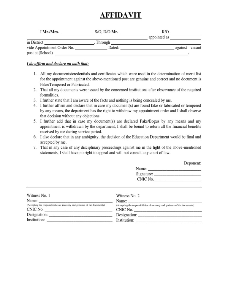 Specimen For Affidavit | PDF | Affidavit | Legal Procedure