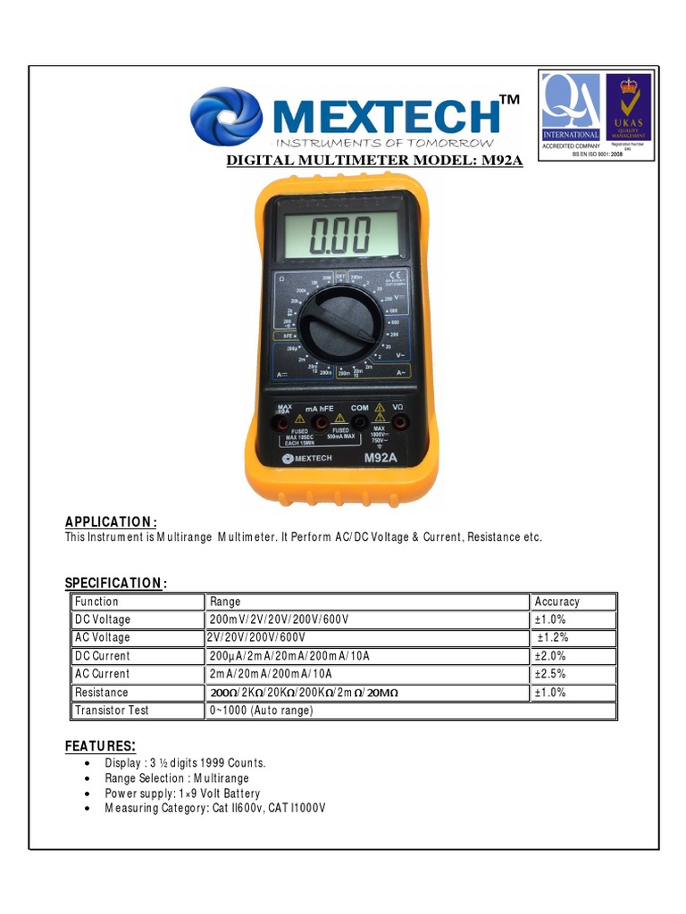 Instrukcja Obsługi Multimetru M92A | PDF