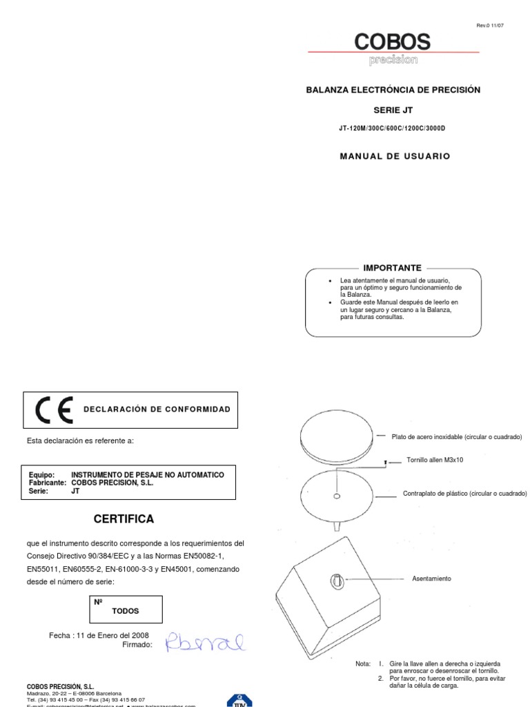 Manual Cobos JT-120M | PDF | Calibración | Balanza
