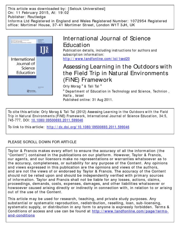 Assessing Learning in Nature: Developing the Field Trip in Natural ...