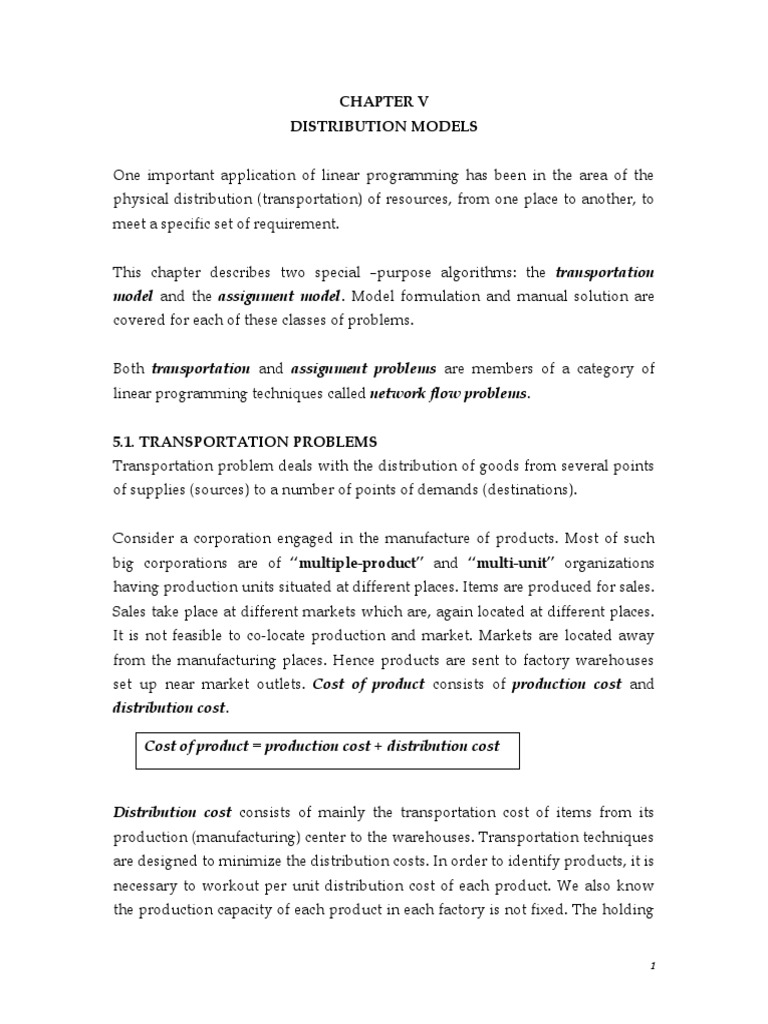 Chapter V Transportation and Assignment Problems | PDF | Mathematical Optimization | Linear ...