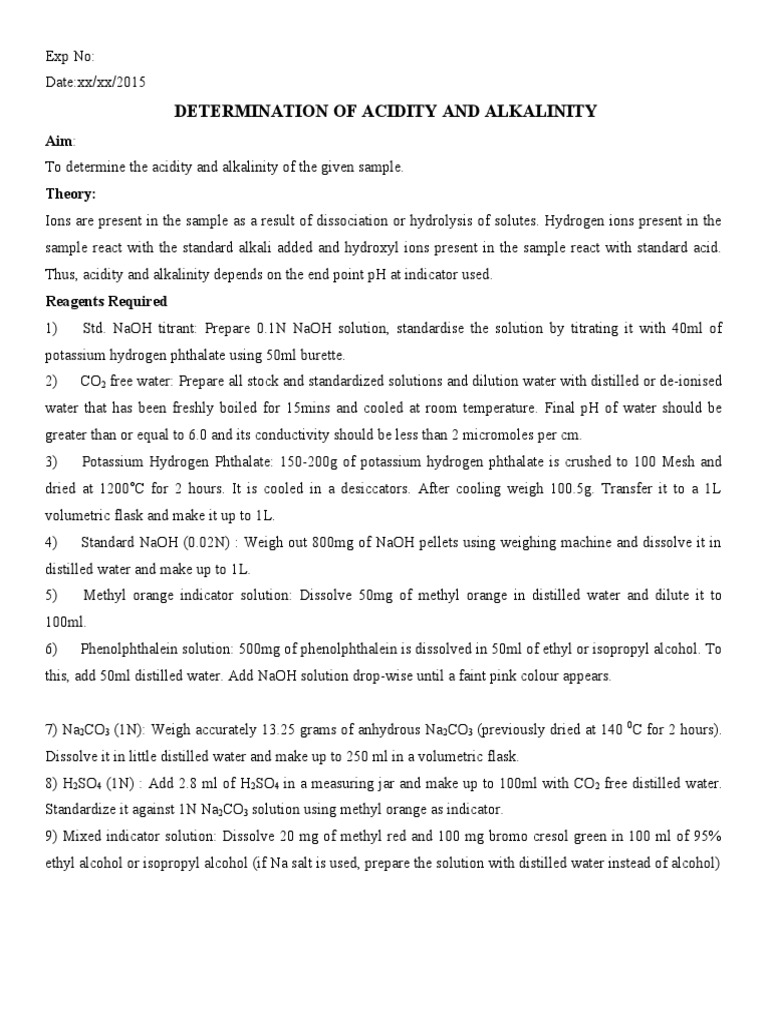 Determination of Acidity and Alkalinity | PDF | Titration | Chemistry