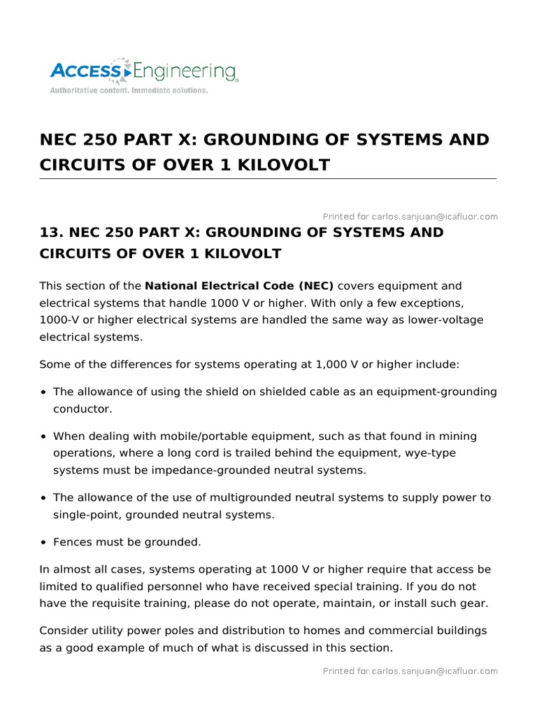 Nec 250 Part X Grounding | PDF | Electrical Conductor | Electrical Wiring