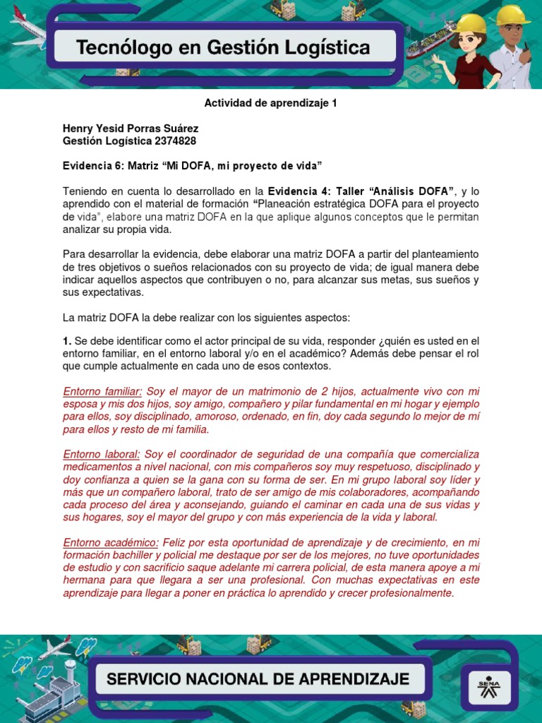 Mi Dofa Mi Proyecto De Vida Pdf Análisis Foda Aprendizaje