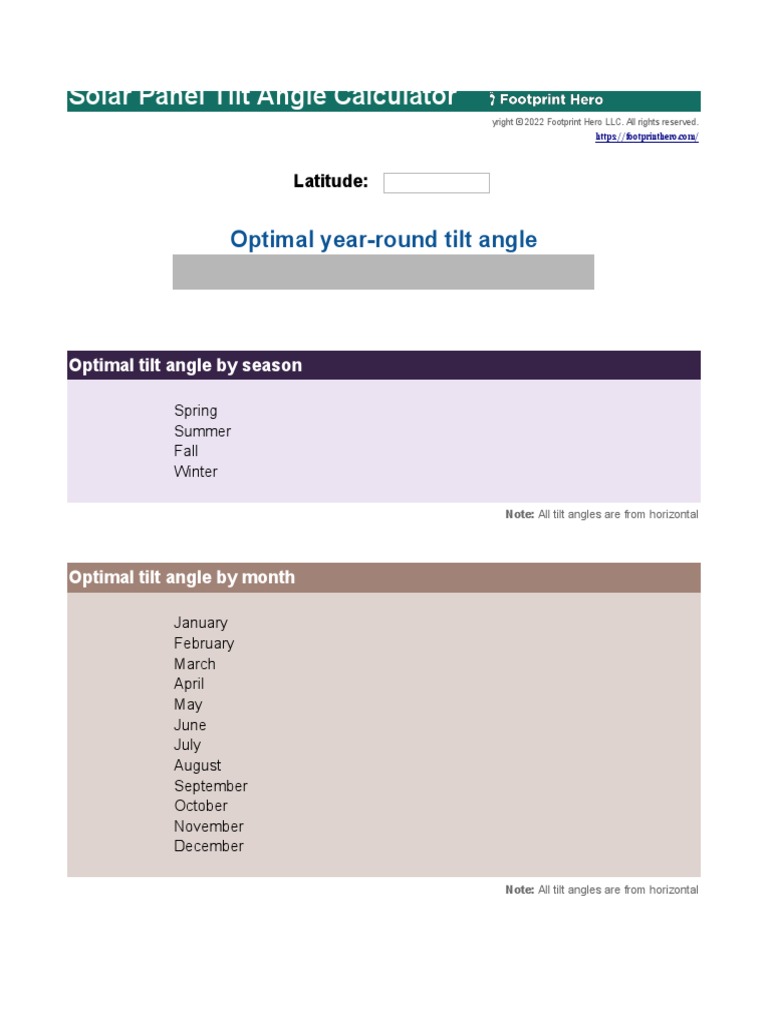 Solar Panel Tilt Angle Calculator | PDF