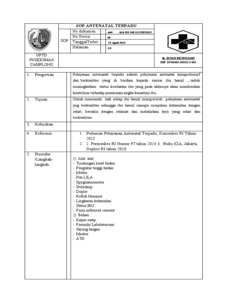 SOP Pelayanan Antenatal Terpadu | PDF