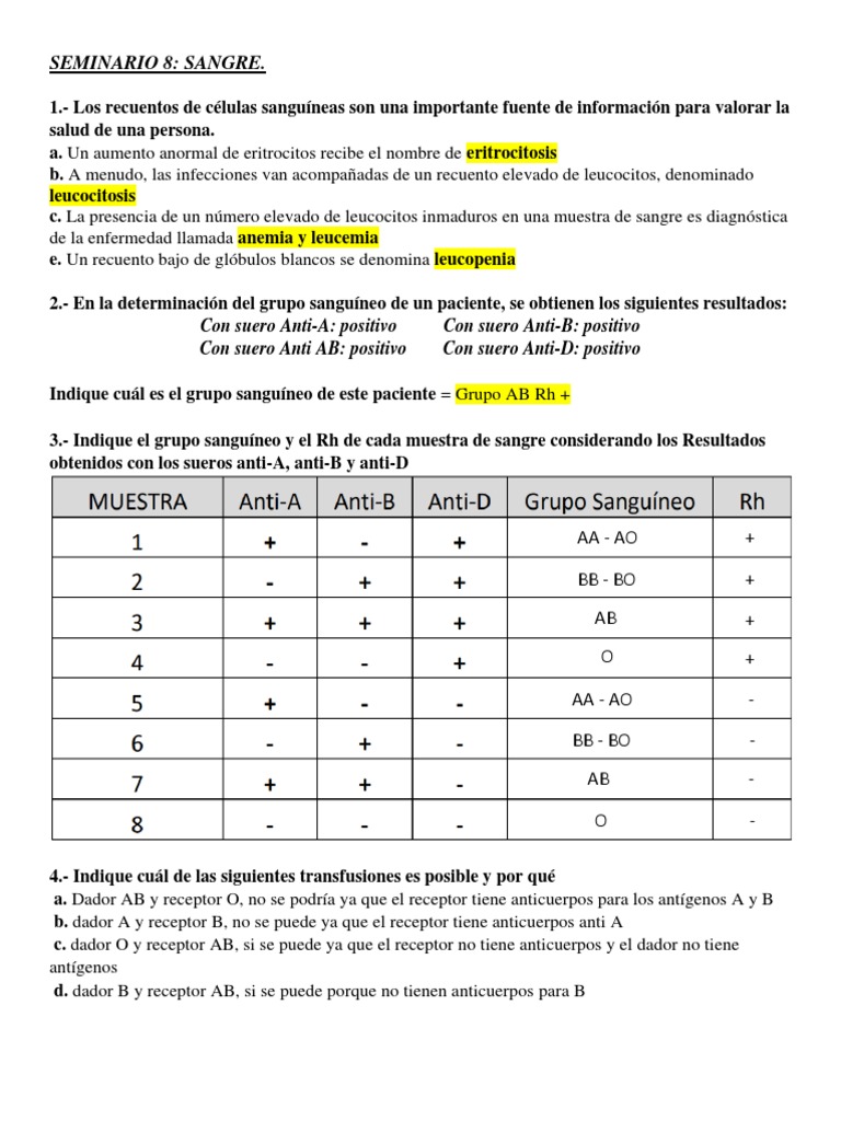 SEMINARIO 8 Terminado | PDF | Tipo de sangre | Sangre