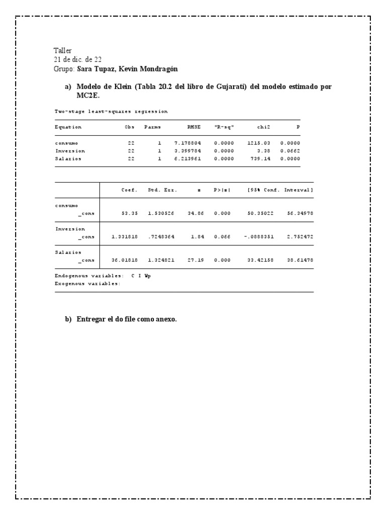 Modelo de Klein: Análisis de Regresión | PDF