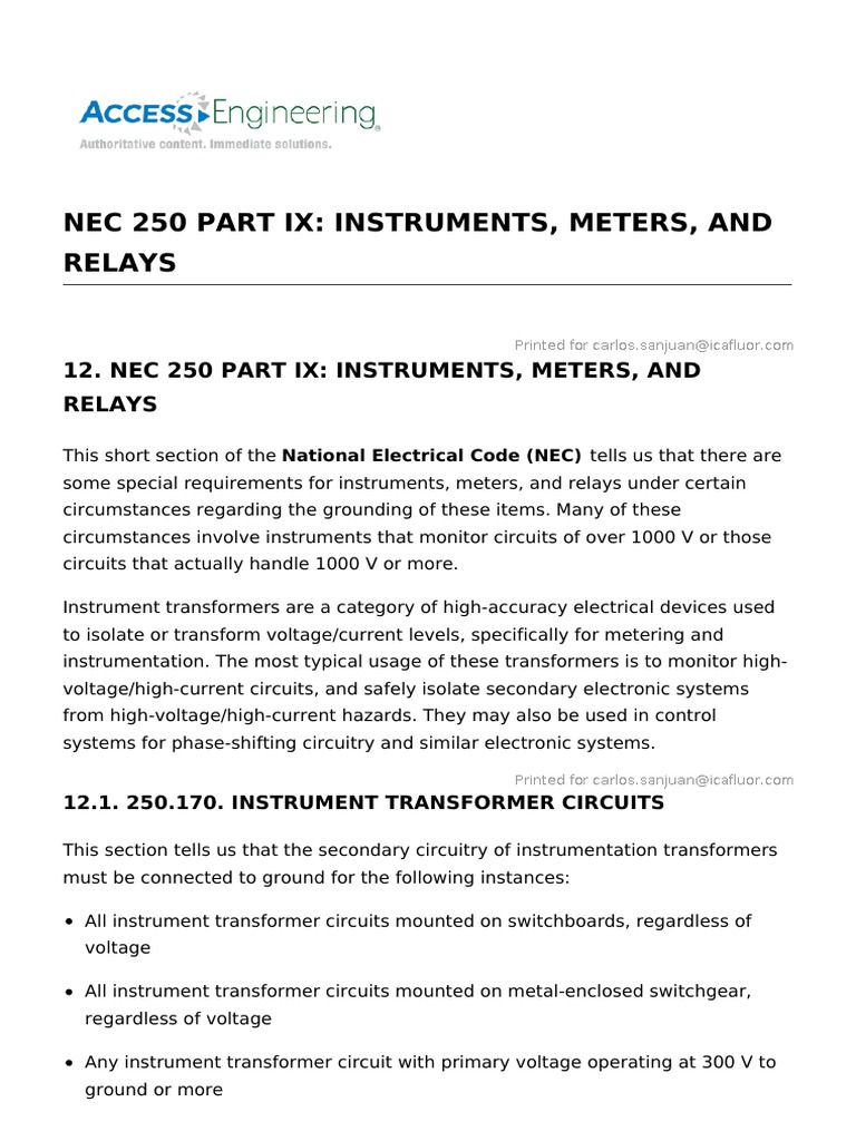 Nec 250 Part Ix Instruments | PDF | Transformer | Insulator (Electricity)