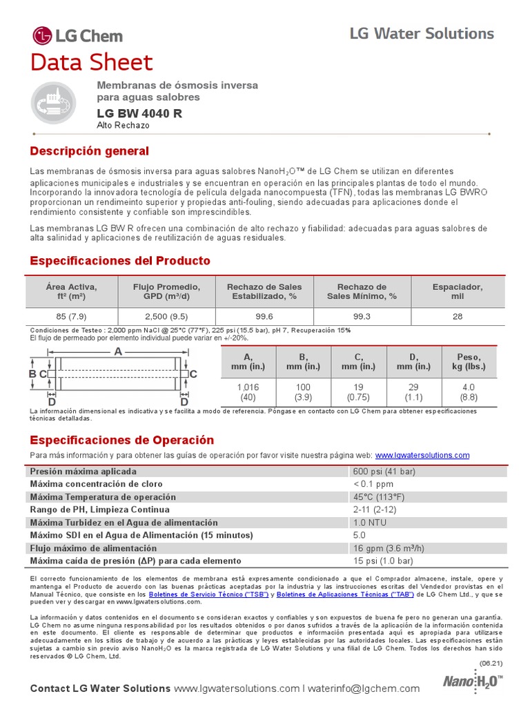 Datasheet LG BW 4040 R Esp | PDF | Química | Agua