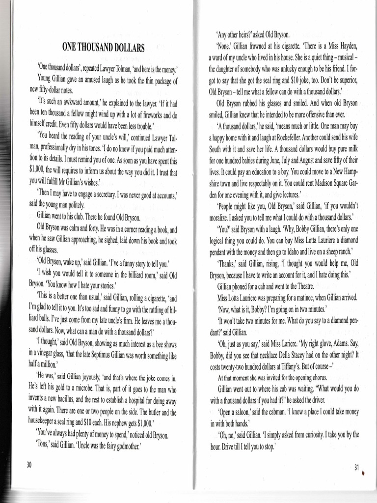 One Thousand Dollars by O. Henry | PDF