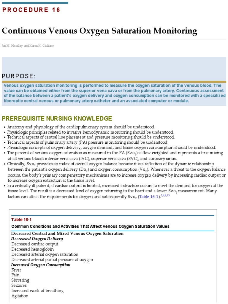 Continuous Venous Oxygen Monitoring Procedure | PDF | Vein | Sepsis