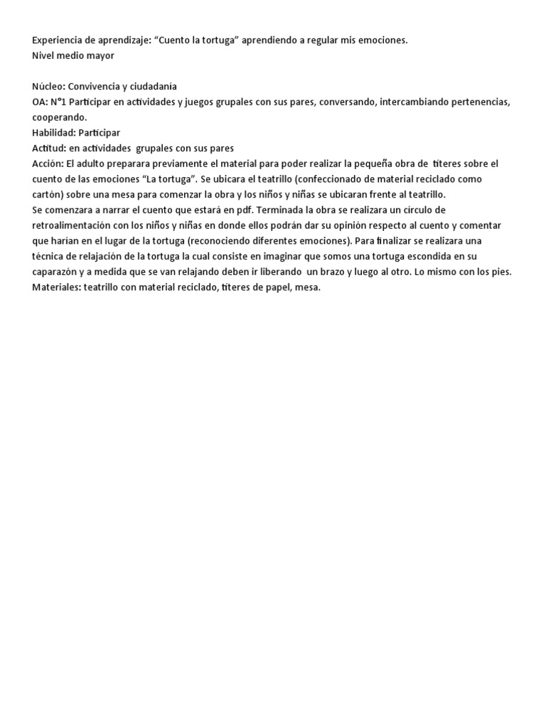 Experiencia De Aprendizaje Sobre Las Emociones Pdf