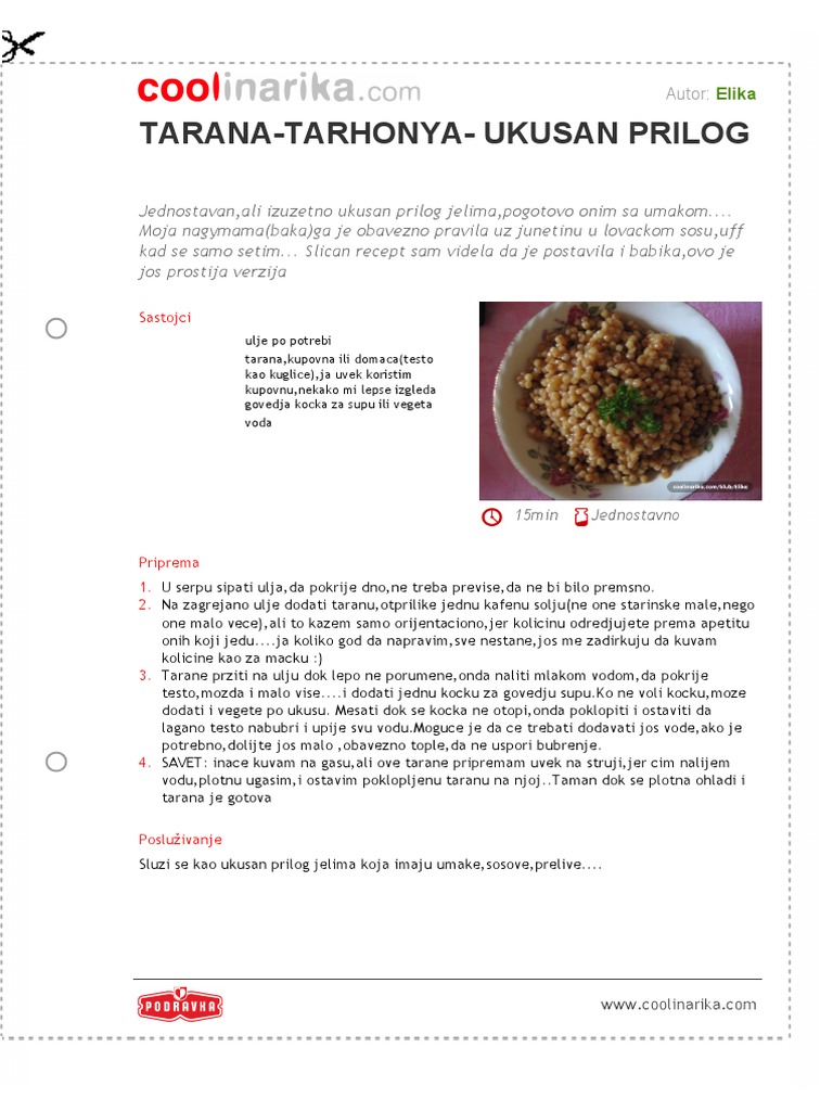 Tarana Tarhonya Ukusan Prilog | PDF