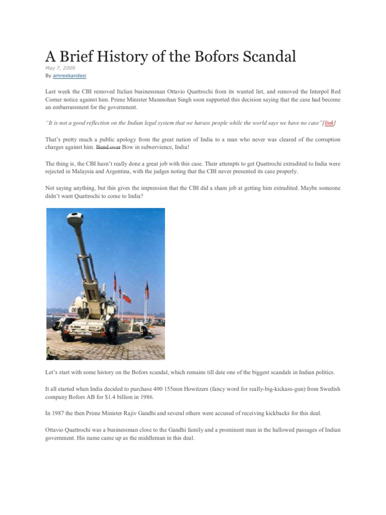 A Brief History of The Bofors Scandal | PDF | Government