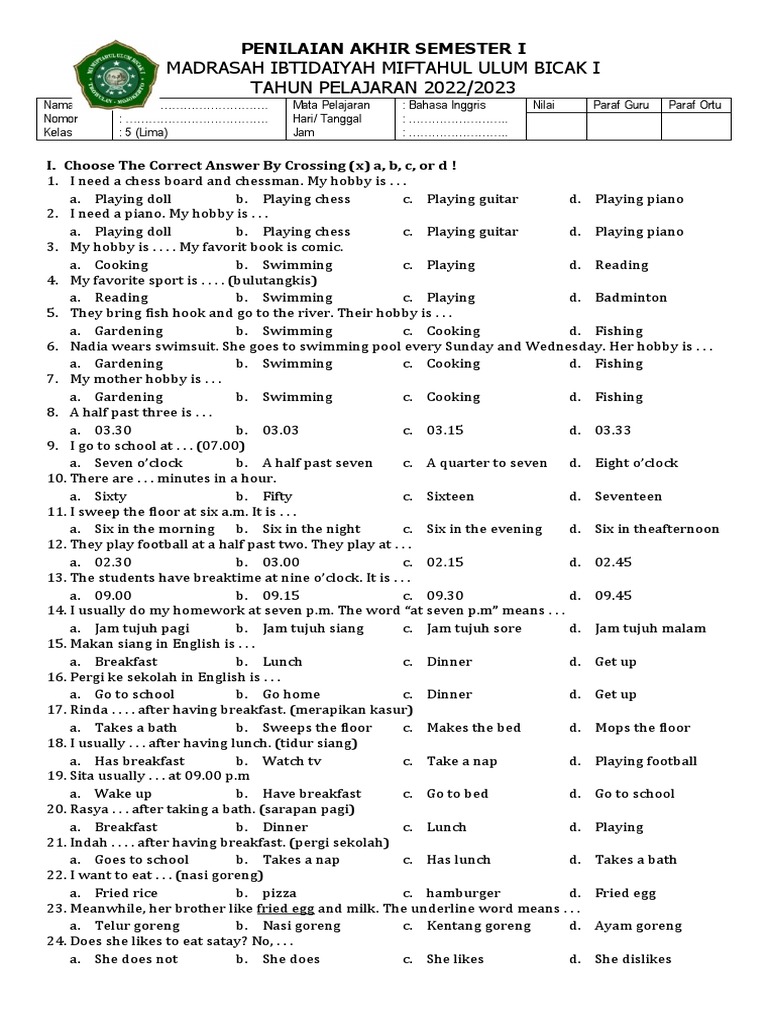 Pas Gasal English 5TH Grade | PDF | Cooking | Cuisine